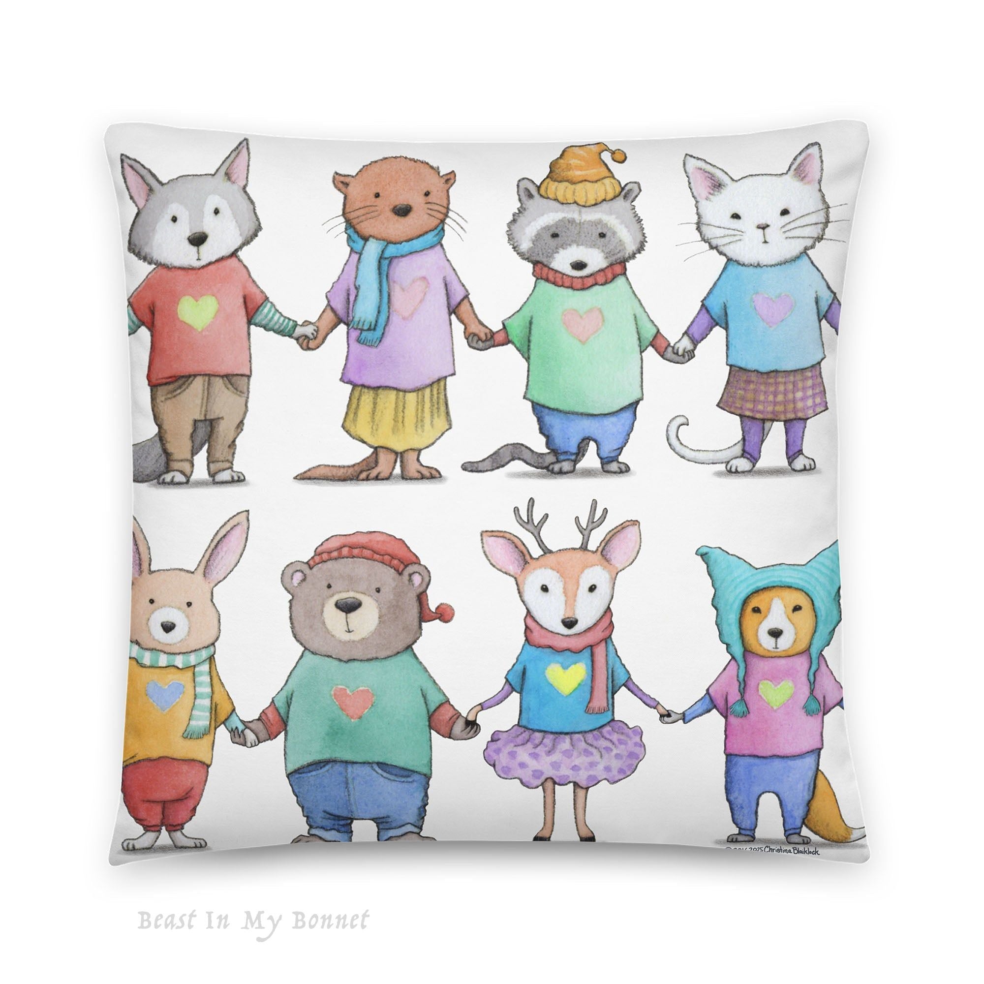 Animals Holding Hands Pillow 18x18 - Sweet Unity Design – Beast In My ...